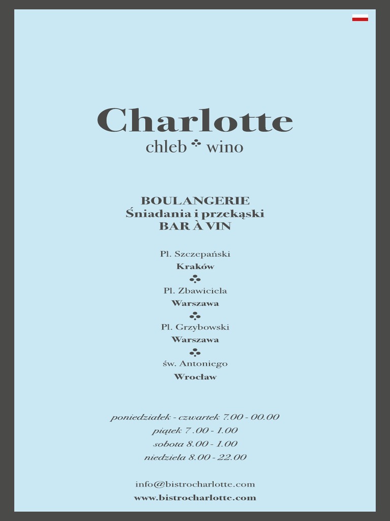 Menu Charlotte Warszawa Pl. Zbawiciela Kraków Wrocław | PDF