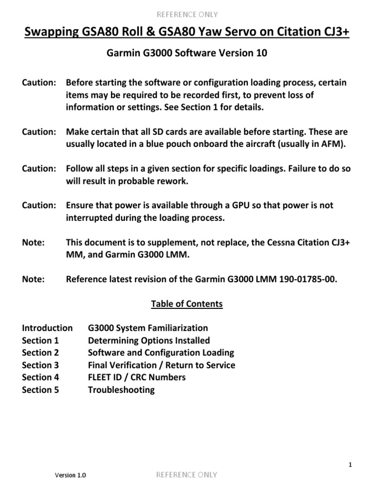 Swapping GSA80 Roll & GSA80 Yaw Servo On Citation CJ3+: Garmin G3000 Software Version 10 | PDF ...
