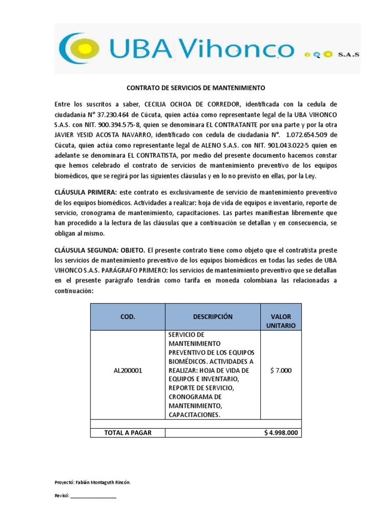 Contrato Aleno S.A.S. | PDF | Finanzas y dinero