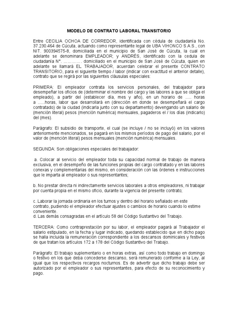 Contrato Transitorio | PDF | Salario | Economias