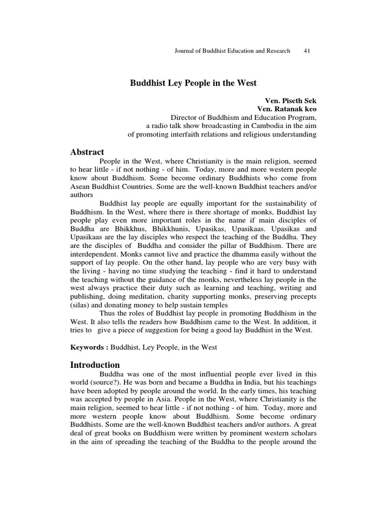 The Vital Role of Buddhist Lay People in Promoting Buddhism in the West ...
