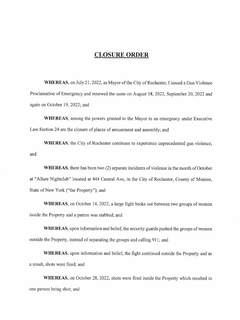 Closure Order - Allure Nightclub | PDF