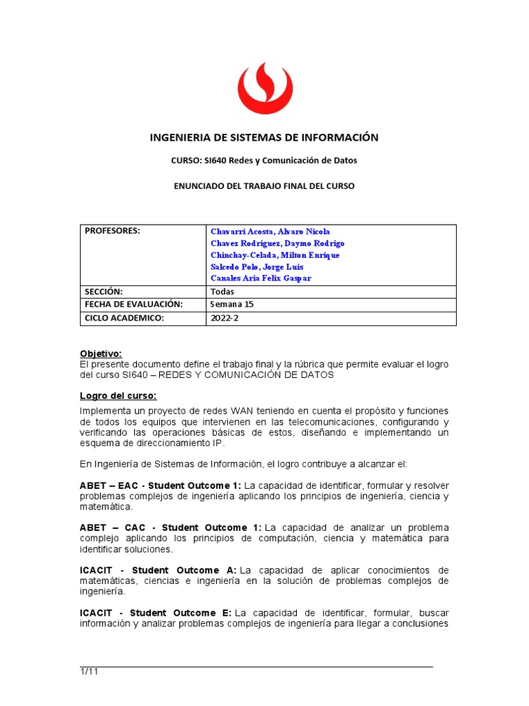 SI640 - Enunciado Del Trabajo Final 2022-2 VF | PDF | Computación en la nube | Dirección IP