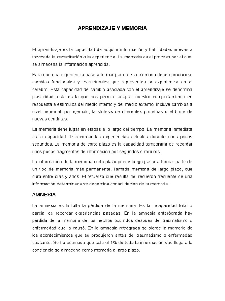 Aprendizaje Y Memoria Pdf