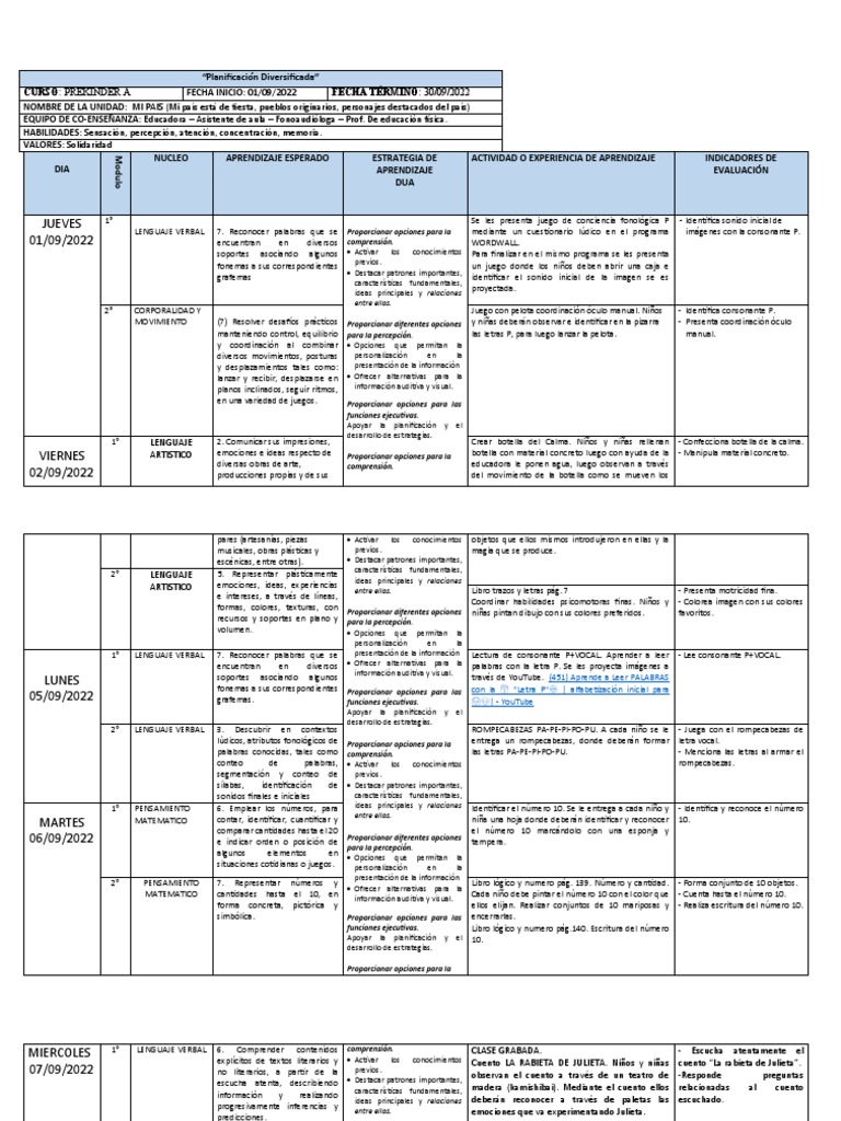 Planificacion Kinder | PDF | Pensamiento | Percepción