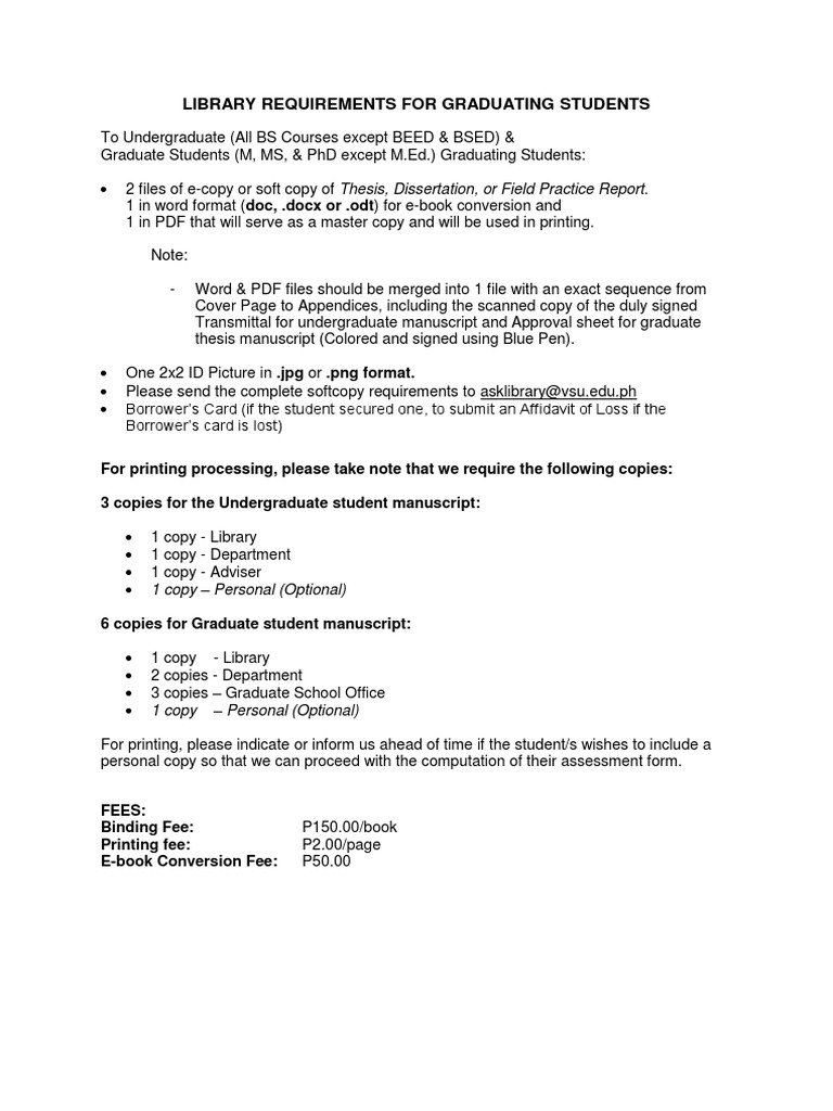 Attachment - All Requirements - Library Requirements For Graduating ...