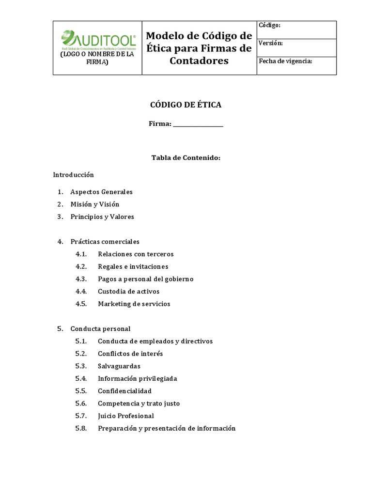 Modelo Codigo de Etica para Firmas de Contadores | PDF | Business ...