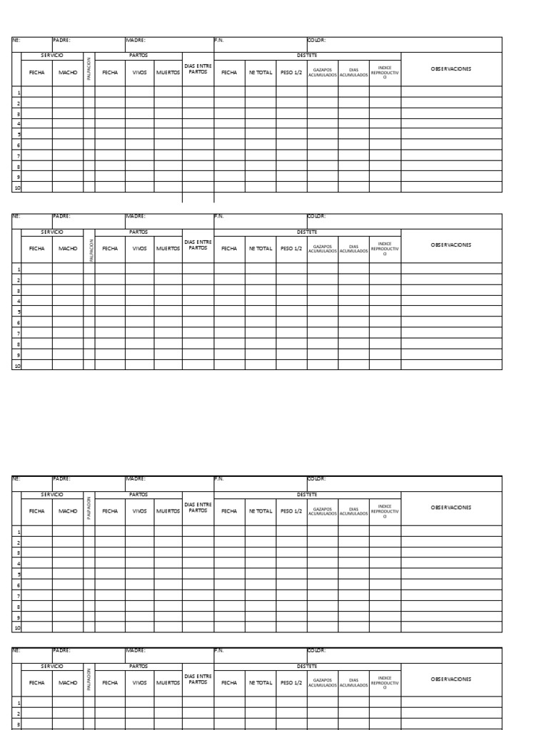 Ficha Registro Conejos | PDF