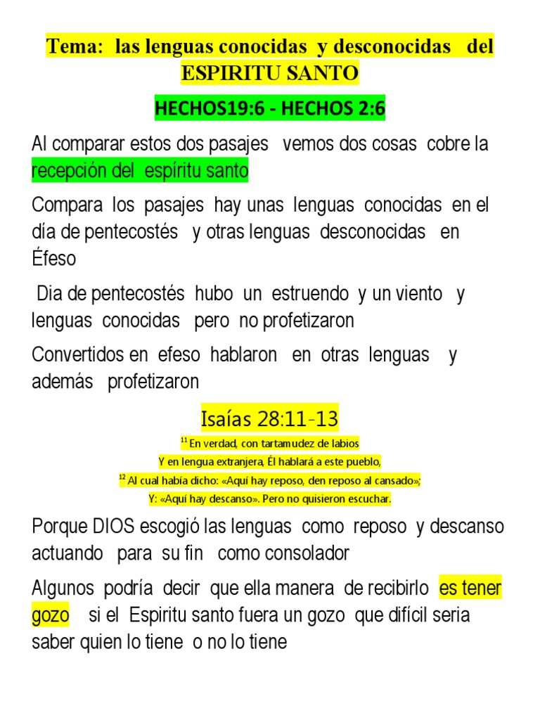 Lenguas Conocidas y Desconocidas Del Espiritu Snto | PDF | espíritu ...