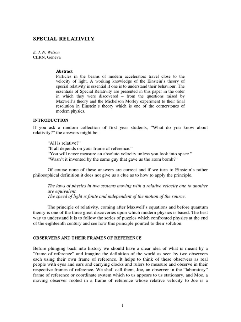 Special Relativity | PDF | Special Relativity | Theory Of Relativity