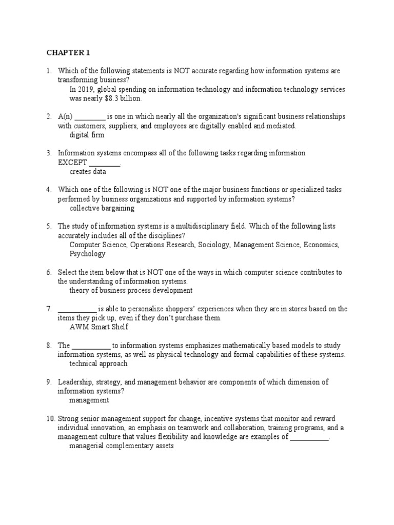 Information System Technology Exam 1 Review Questions | PDF | Information System | Supply Chain