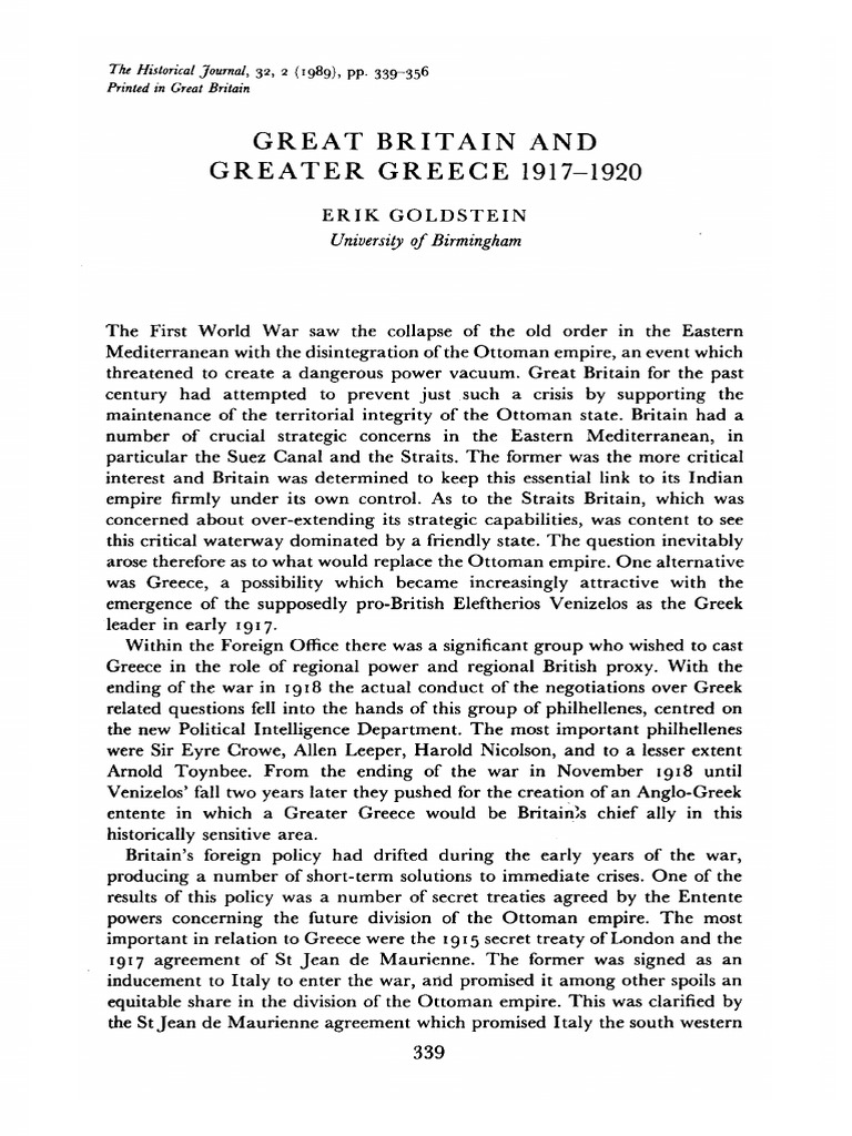Britain and Greece: 1917-1920 Dynamics | PDF | Greece | Ottoman Empire