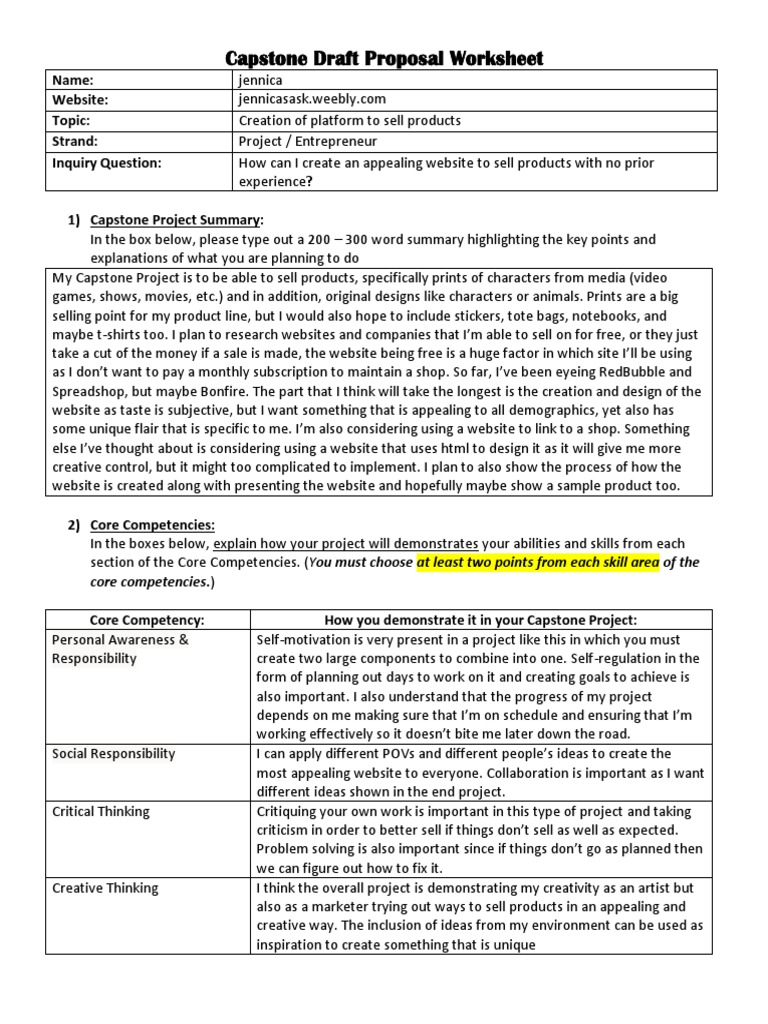 CLC 12 - Capstone Draft Proposal Worksheet | PDF | Experience | Creativity