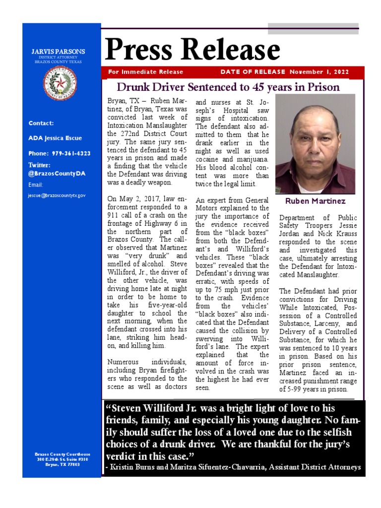 Drunk Driver Sentenced To 45 Years in Prison | PDF | Driving Under The ...