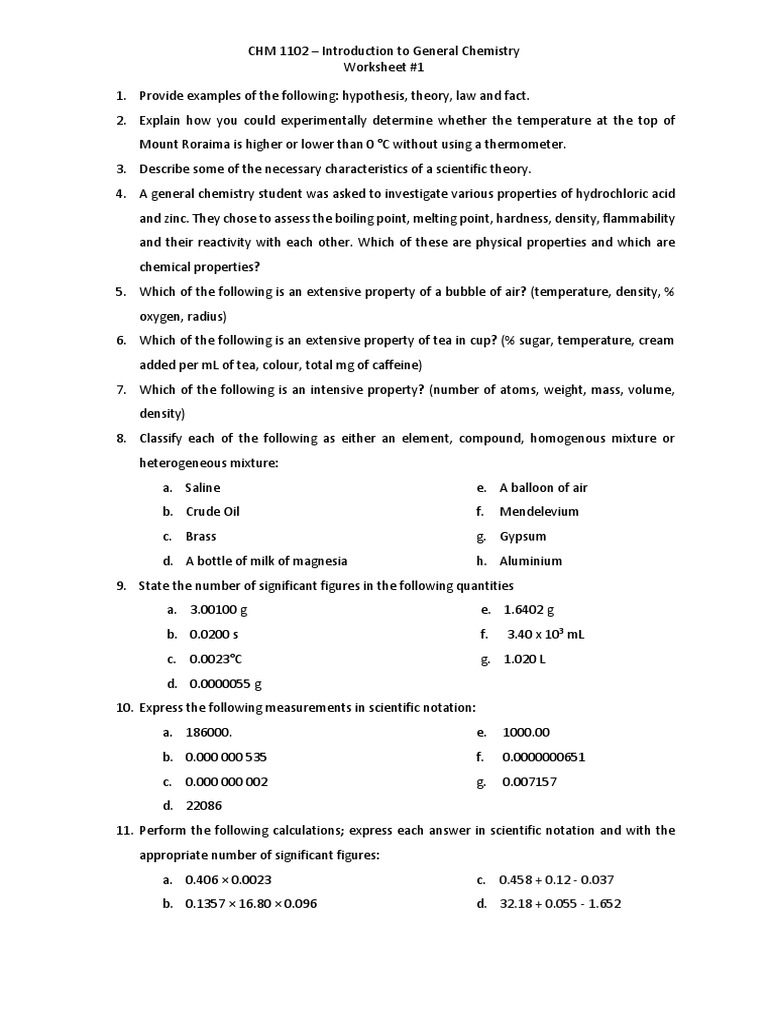 CHM 1102 Worksheet 1 2021 | PDF | Significant Figures | Density