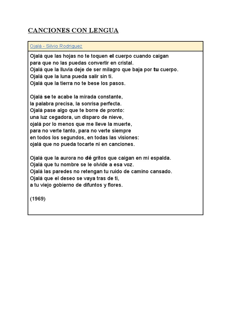 Canciones Con Lengua A11 | PDF | Palabra | Sustantivo