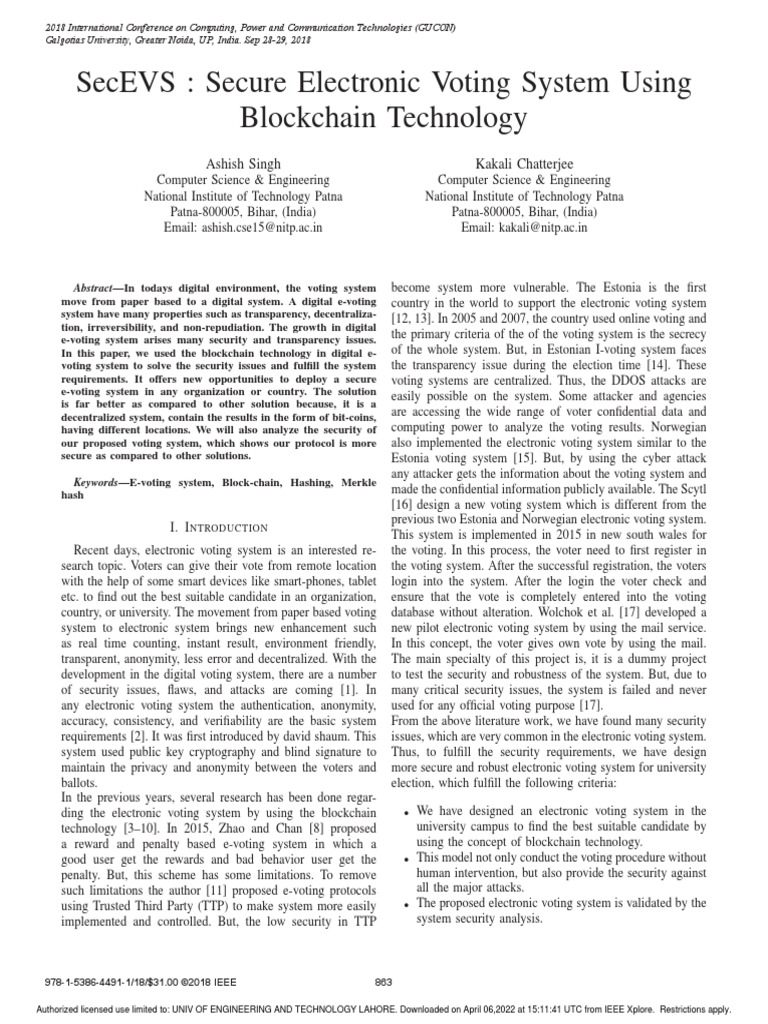 Secevs Secure Electronic Voting System Using Blockchain Technology Pdf Electronic Voting