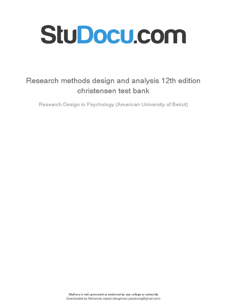 Research Methods Design and Analysis 12th Edition Christensen Test Bank ...
