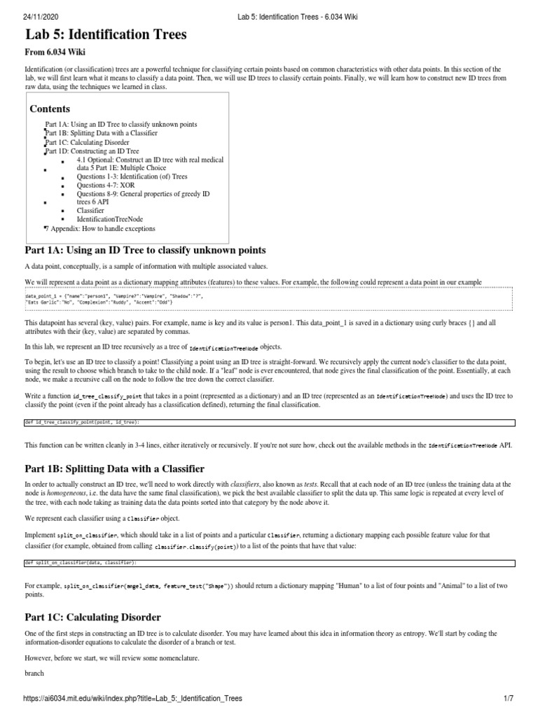 Lab 5 - Identification Trees - 6.034 Wiki | PDF | Statistical ...