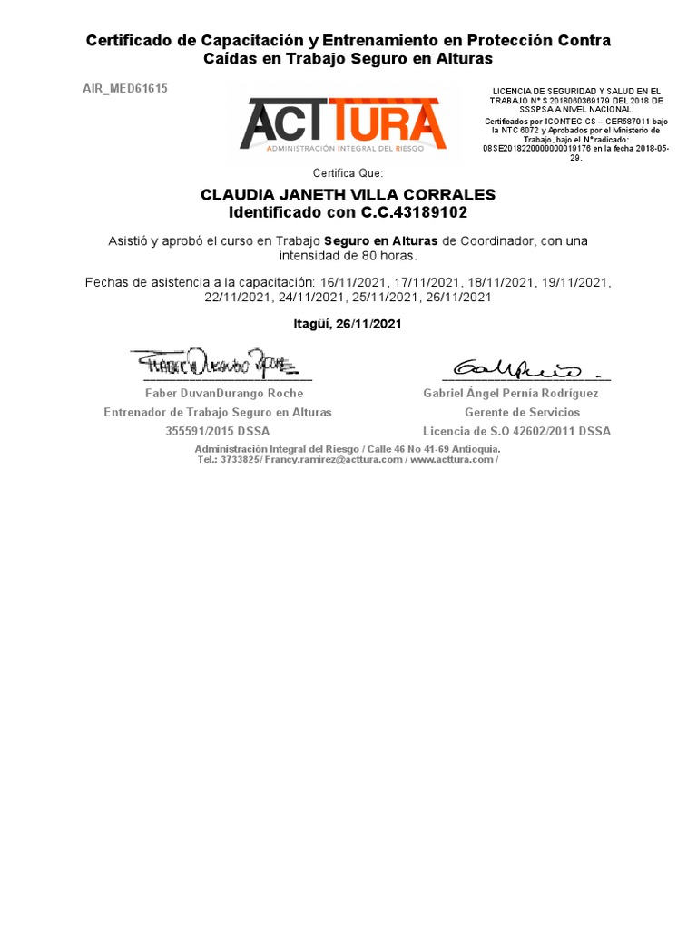 Certificado AIR MED61615 | PDF
