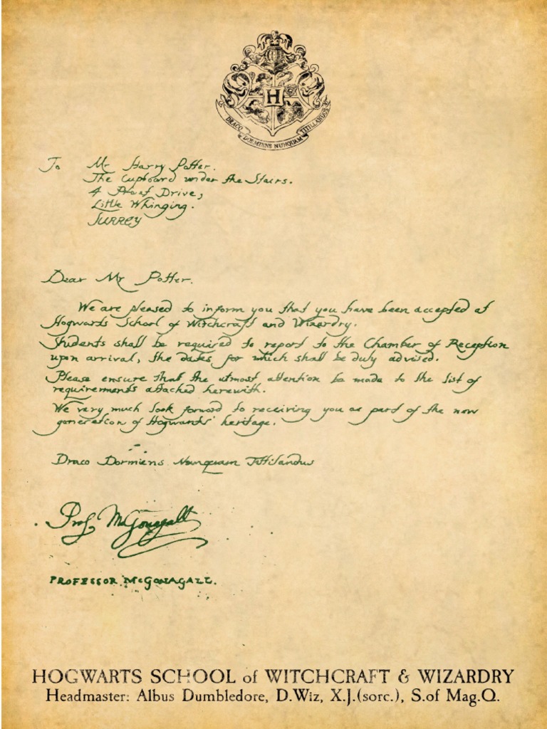 Carta de Aceptación A Hogwarts para Imprimir | PDF