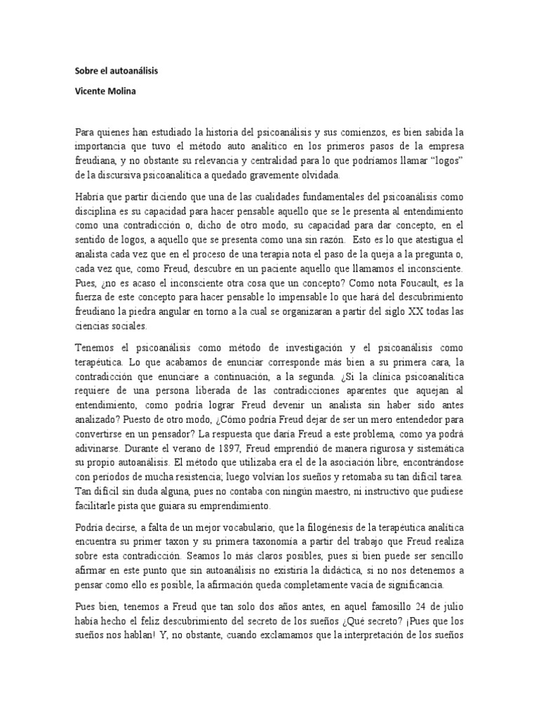 El Autoanálisis en La Formación Del Analista | PDF | Psicoanálisis ...