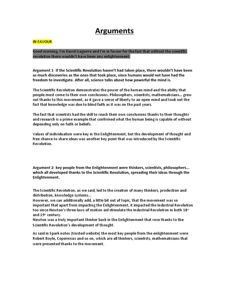 Arguments Motion 3 | PDF | Age Of Enlightenment | Science