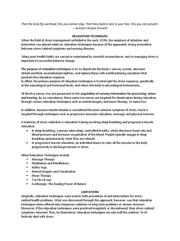 Relaxation Techniques | PDF | Relaxation (Psychology) | Breathing