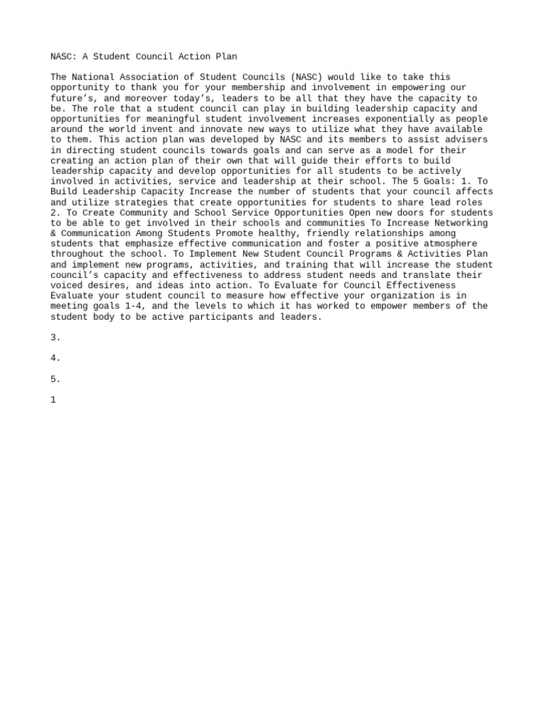A Student Council Action Plan | PDF | Leadership | Goal