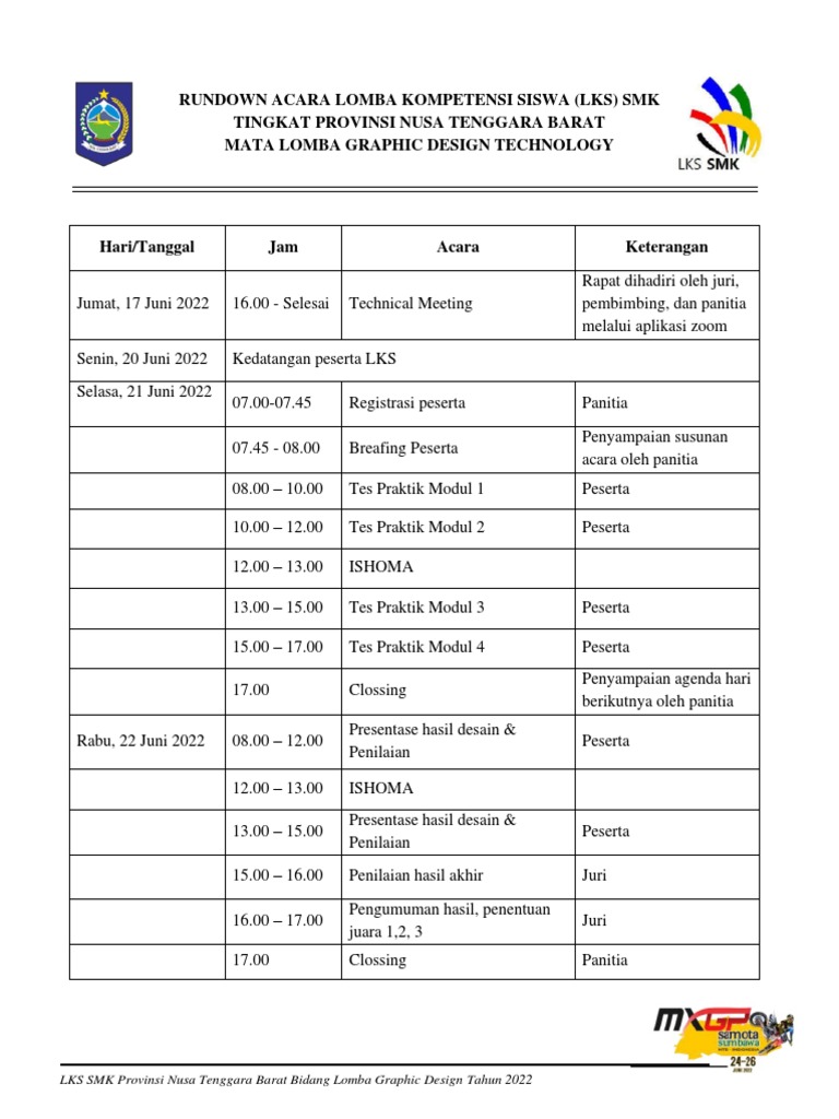 Rundown Acara Lomba Kompetensi Siswa | PDF