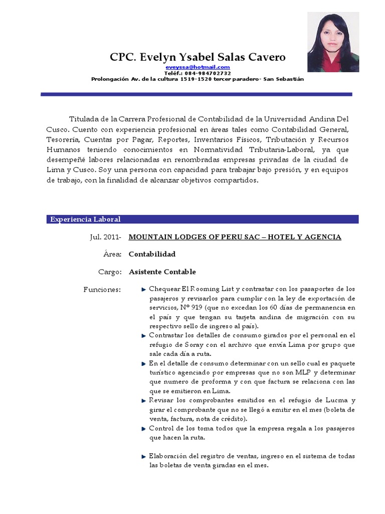 CV Evelyn Salas | PDF | Contabilidad | Contador