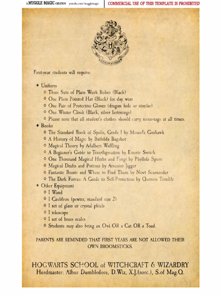 Lista de Materiales para Hogwarts | PDF