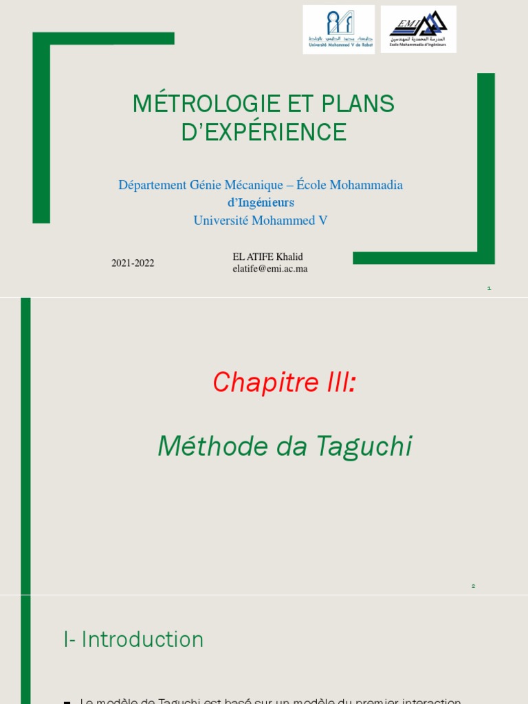 Méthode de Taguchi et Plans d'Expérience | PDF | Plan d'expériences ...