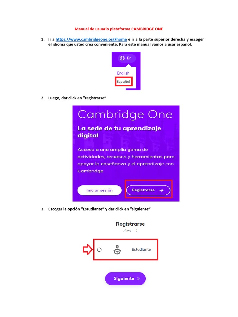 Crear Cuenta y Anexarse A Clase Cambridge One | PDF