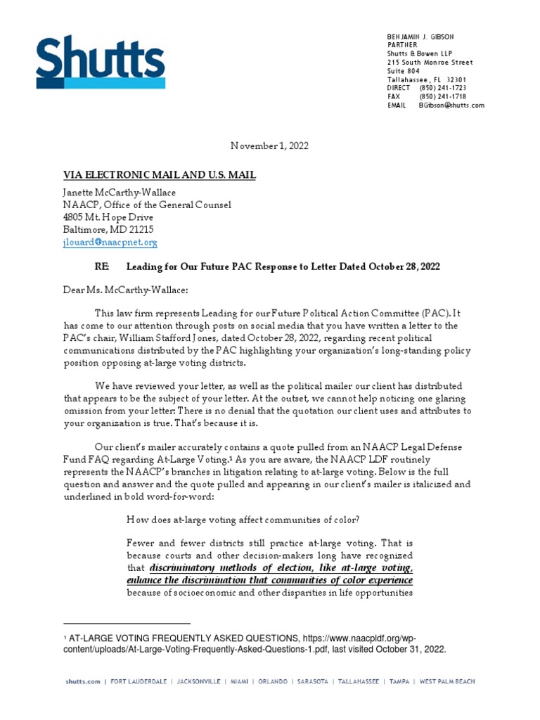 Response Letter To NAACP (11!01!22) | PDF | Voting | Elections