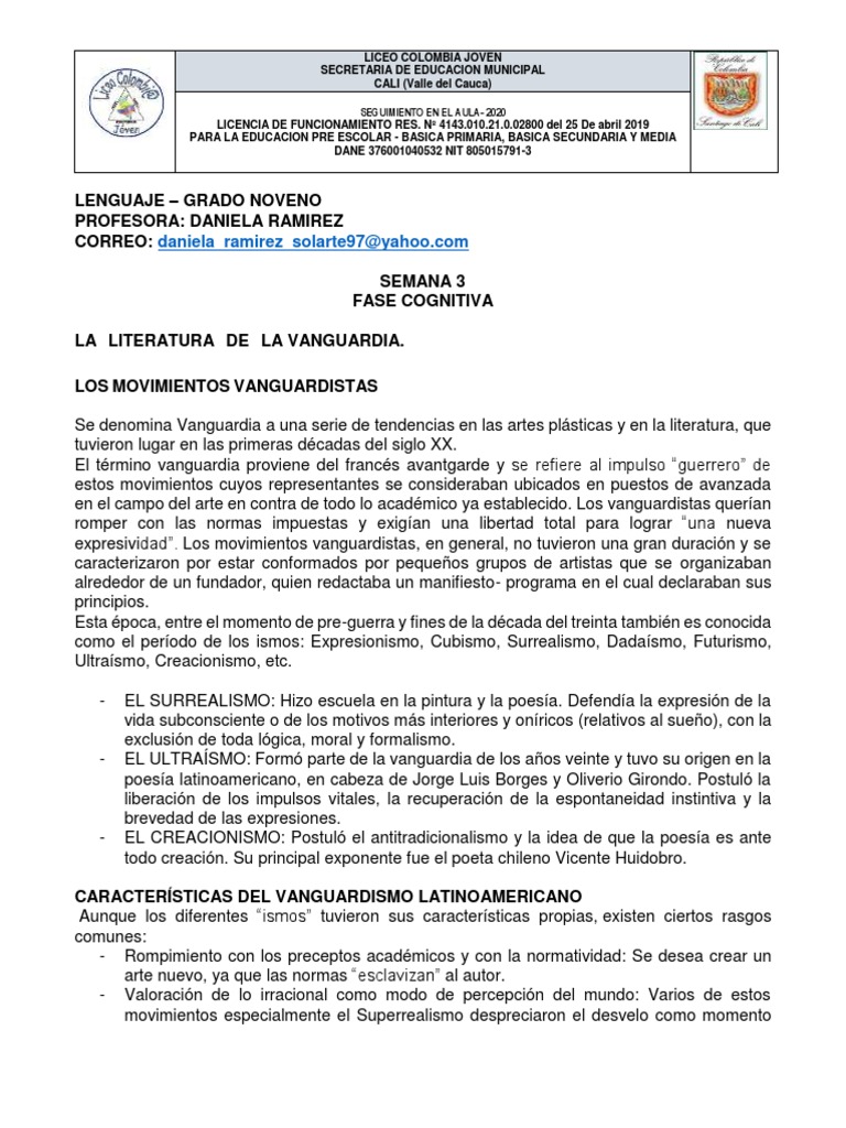 Grado Noveno - El Vanguardismo | PDF | Vanguardia | Poesía