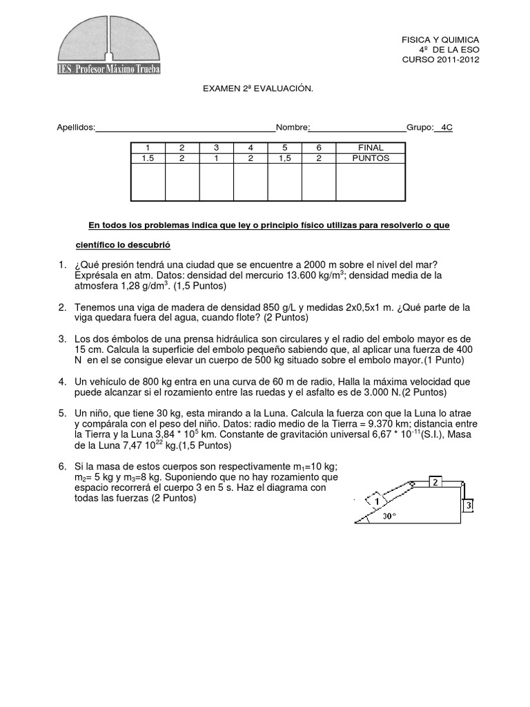 EXAMEN 4o DE LA ESO 2a EVA | PDF | Tierra | Masa