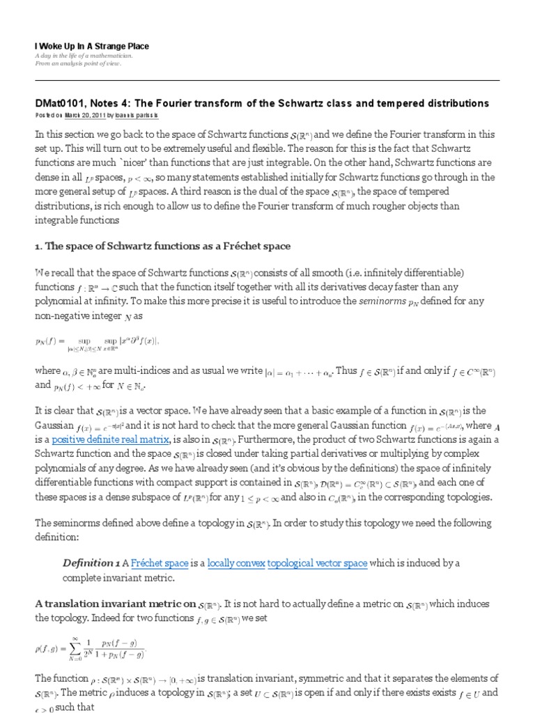 Fourier Transform in Schwartz Class | PDF | Distribution (Mathematics ...