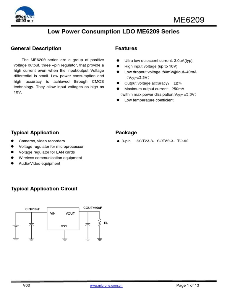 Nanjing Micro One Elec ME6209A30M3G - C82943 | PDF | Cmos | Computer ...
