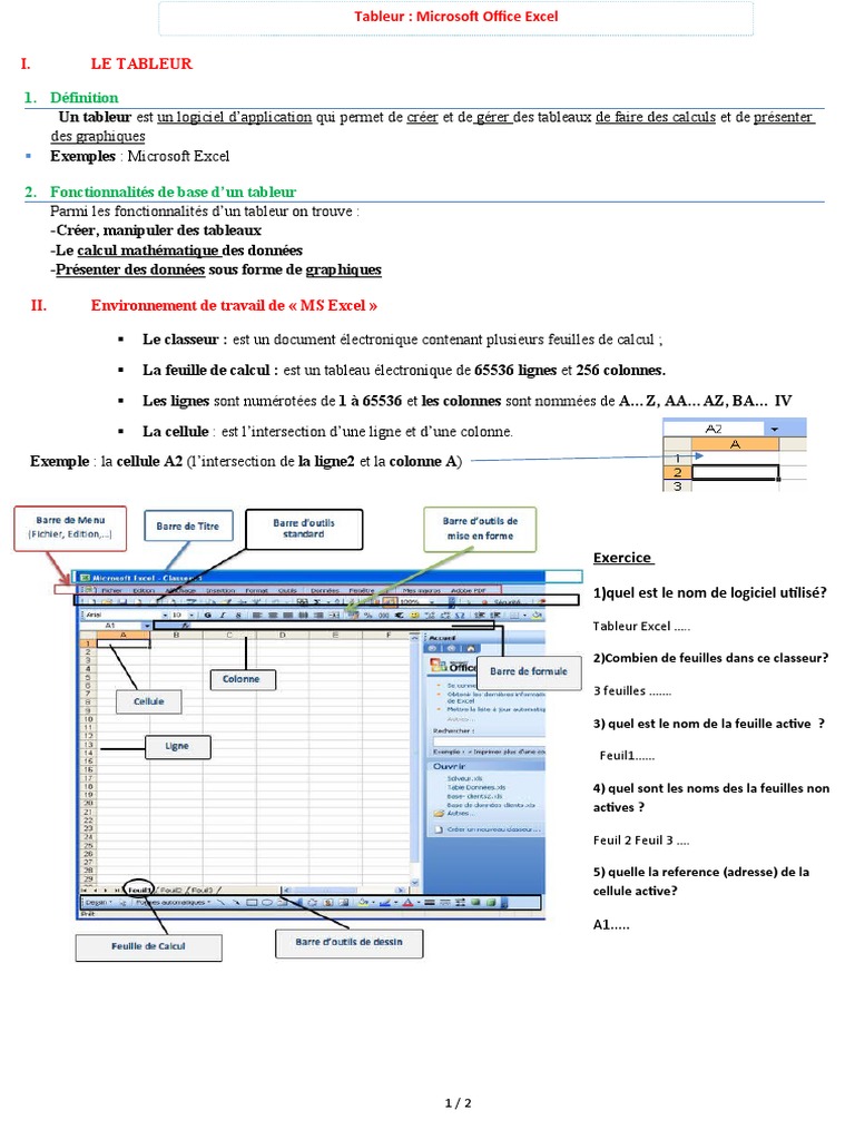 1 Cours Excel | Descargar gratis PDF | Feuille de calcul | Microsoft Excel