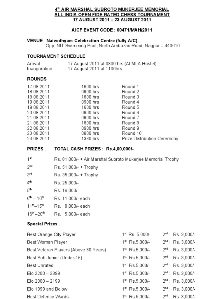 Subroto Chess-2011 Prospectus | PDF | Traditional Games | Individual Sports