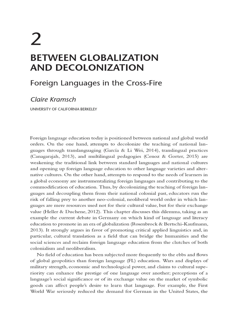 Kramsch, Between Globalization and Decolonization | PDF | Multilingualism | Second Language ...