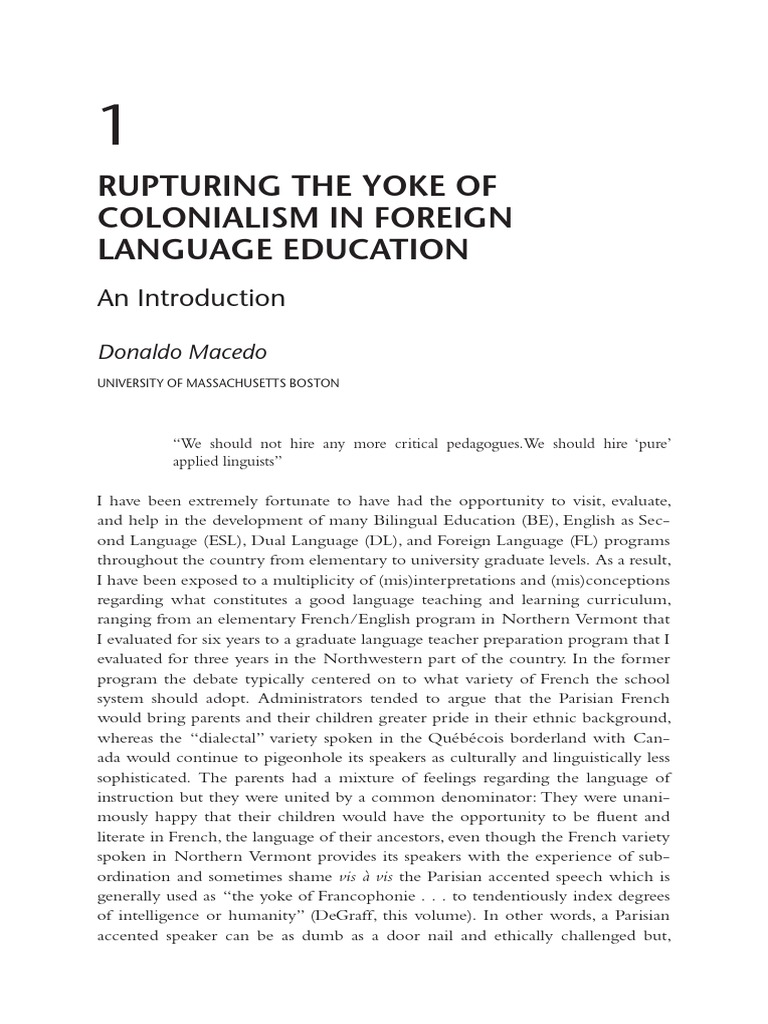 Donaldo Macedo - Decolonizing Foreign Language Education | PDF | Linguistics | Language Education
