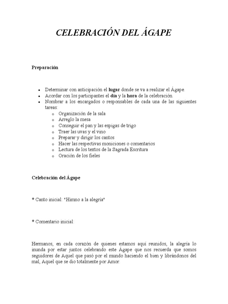 Celebración del Ágape Fraterno | PDF | eucaristía | Cristo (título)