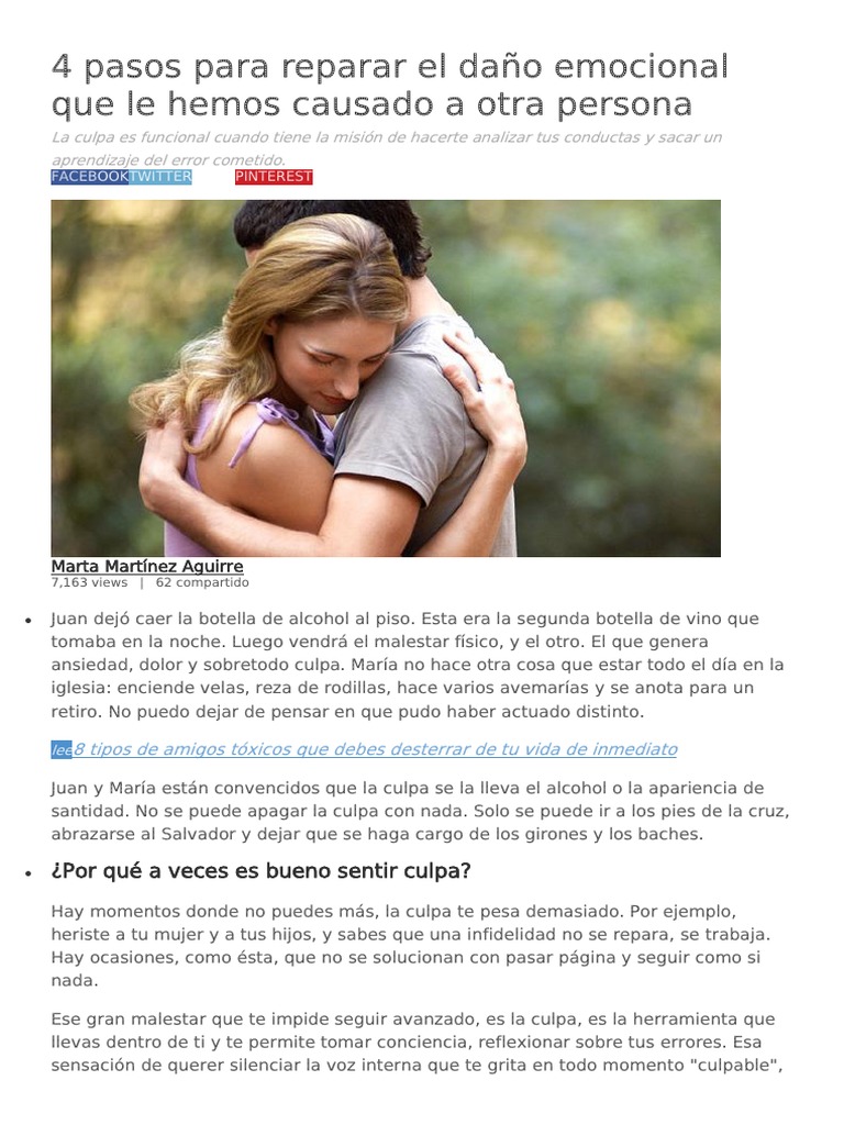 4 Pasos Para Reparar El Daño Emocional Que Le Hemos Causado A Otra