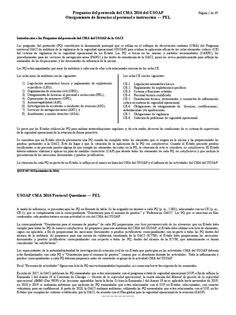 Preguntas Protocolo CMA USOAP 2016 | PDF | Control de tráfico aéreo | Regulación