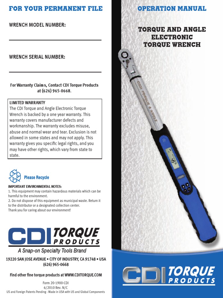 CDI Manual Torque&Angle | PDF | Manufactured Goods | Metrology