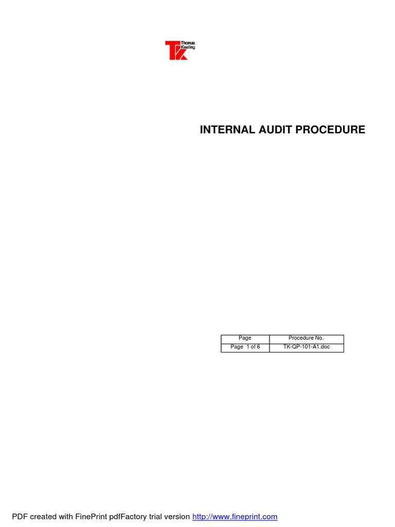 TK-QP-101-A1 Internal Audit Procedure | PDF | Audit | Internal Audit