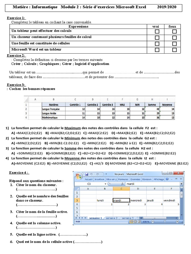 2 - Serie D'exercices Excel | PDF | Feuille de calcul | Microsoft Excel