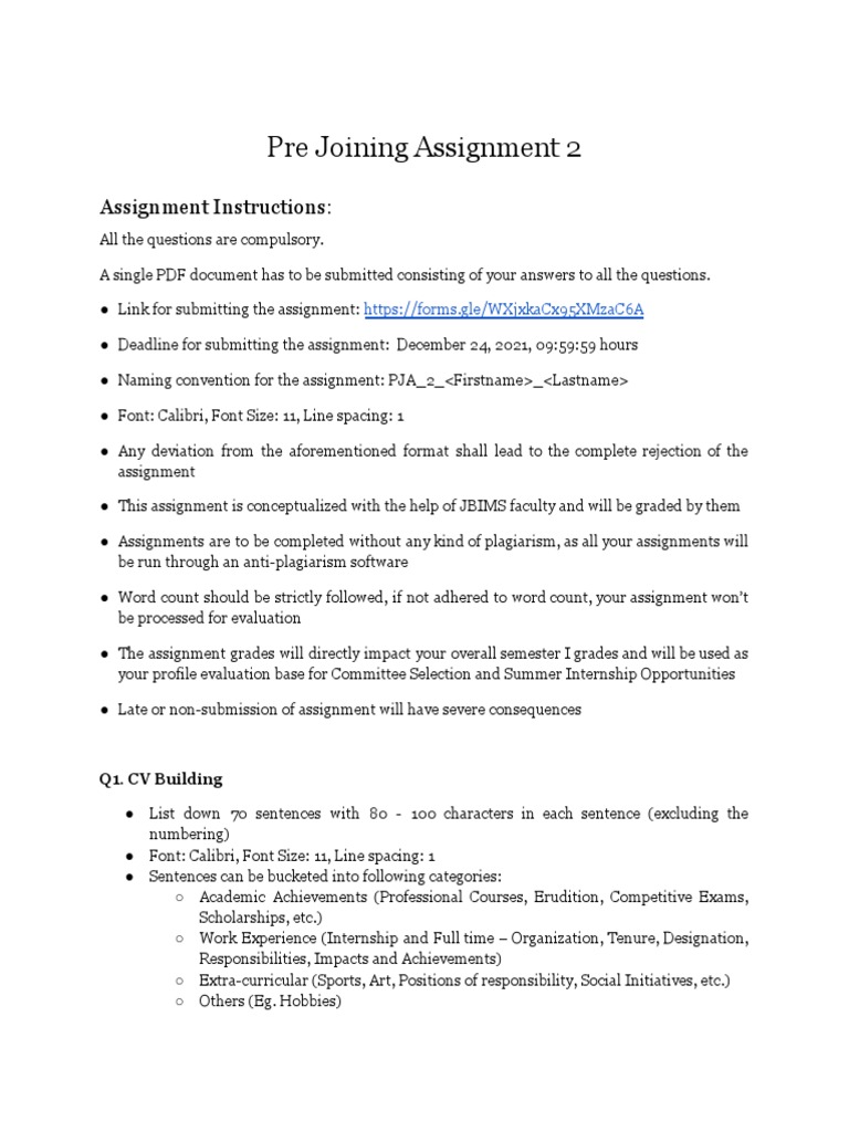 Pre Joining Assignment 2 Instructions | PDF